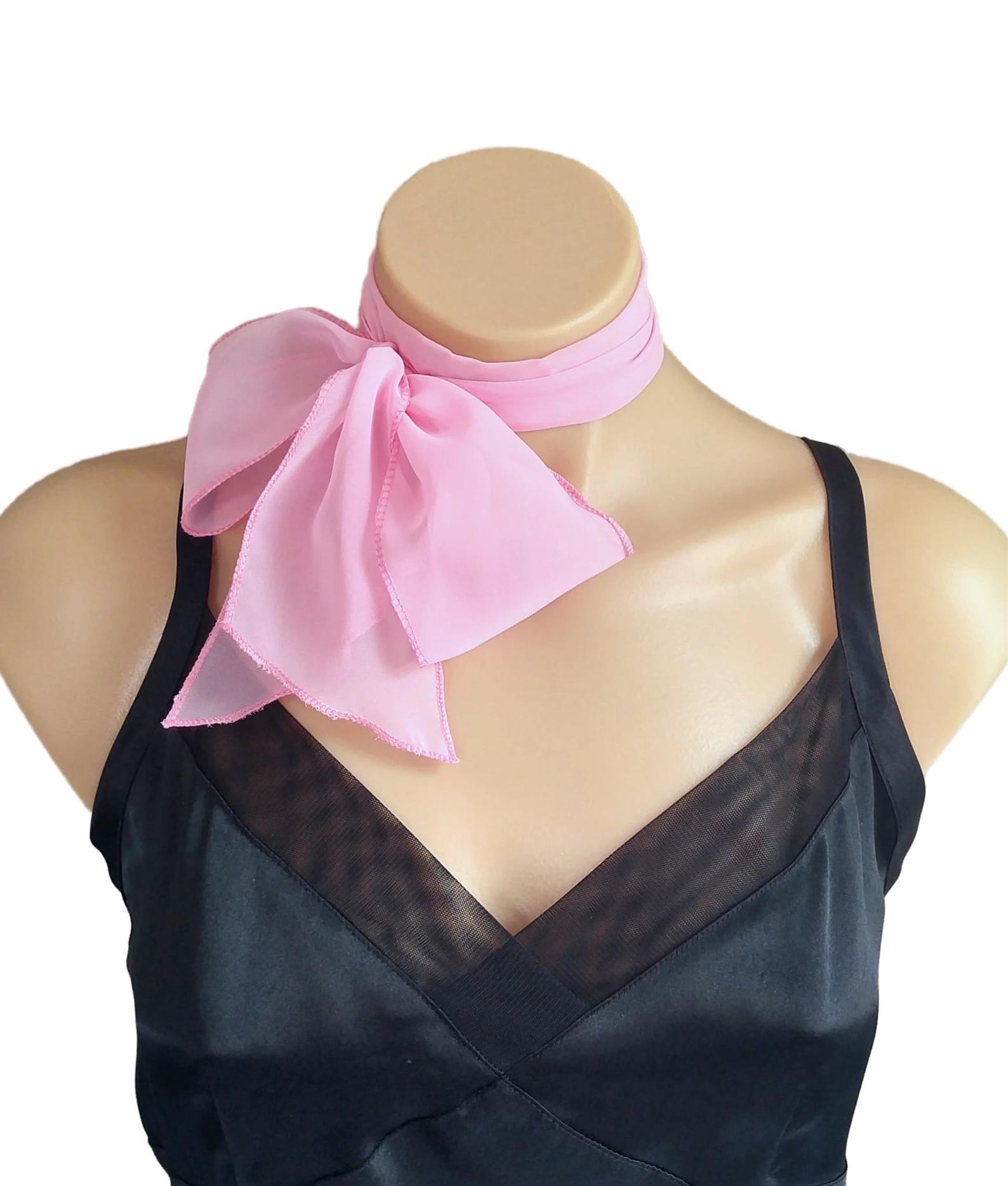 Sheer Chiffon Skinny Scarf: Pink Boho Hair Tie, Neck Wrap - Etsy