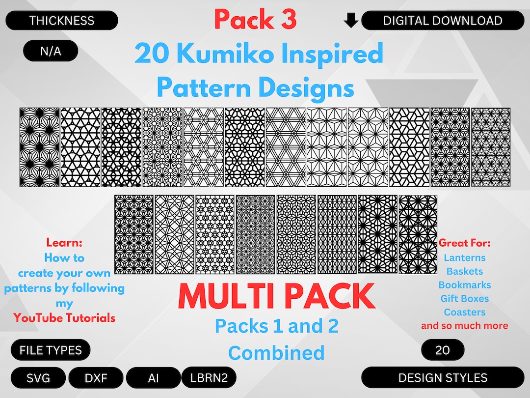 20 Kumiko Patterns: Geometric Lasercut Designs (SVG Bundle) - Etsy UK