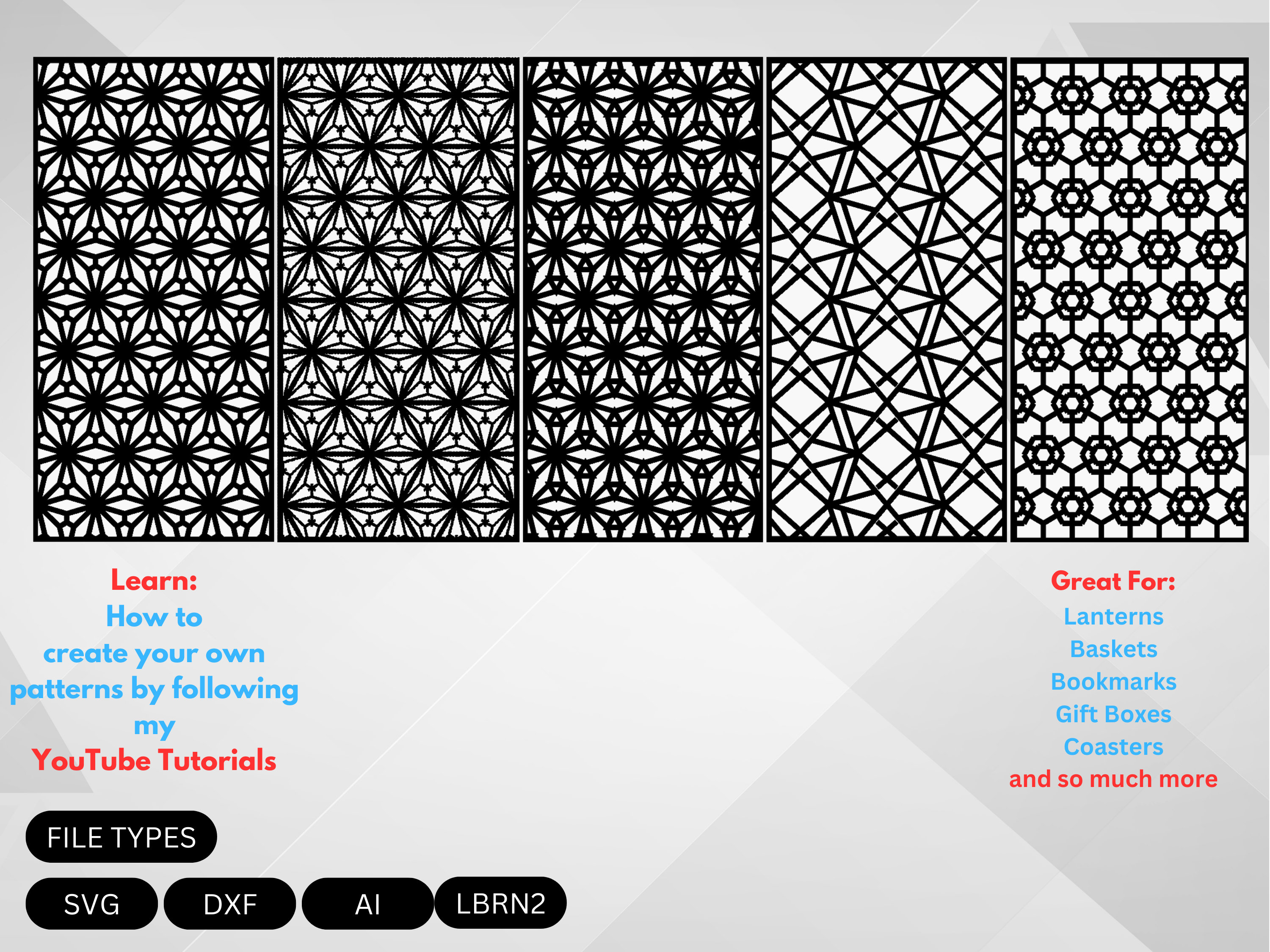 10 Kumiko Patterns, Geometric Designs, SVG Bundle for Lanterns ...