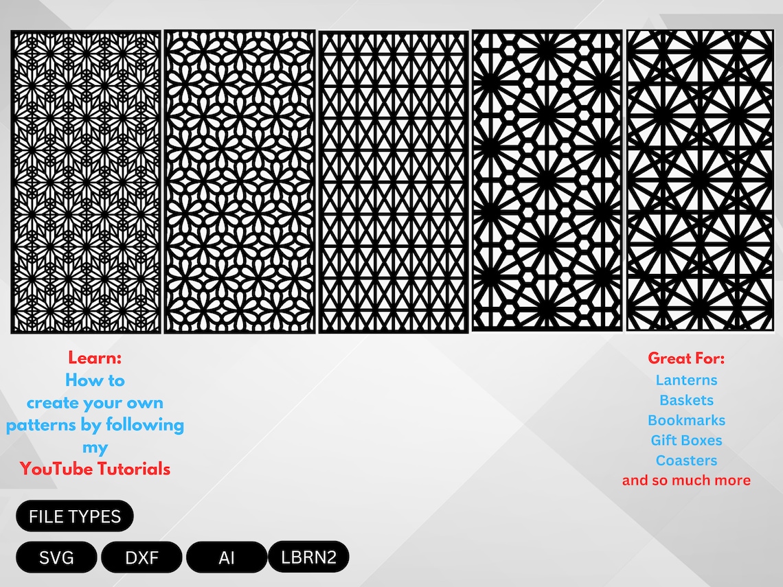 10 Kumiko Patterns, Geometric Designs, SVG Bundle for Lanterns ...