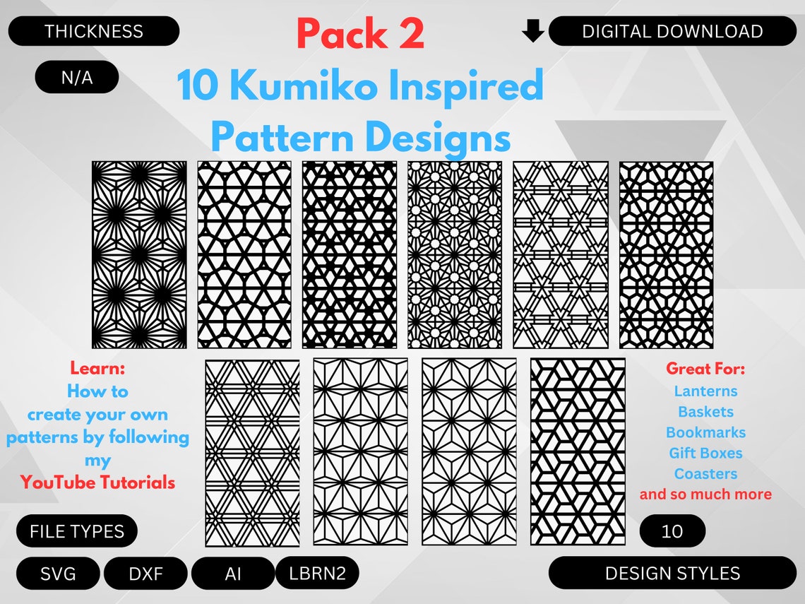 10 Kumiko Patterns: Geometric Lasercut Designs (SVG Bundle) - Etsy
