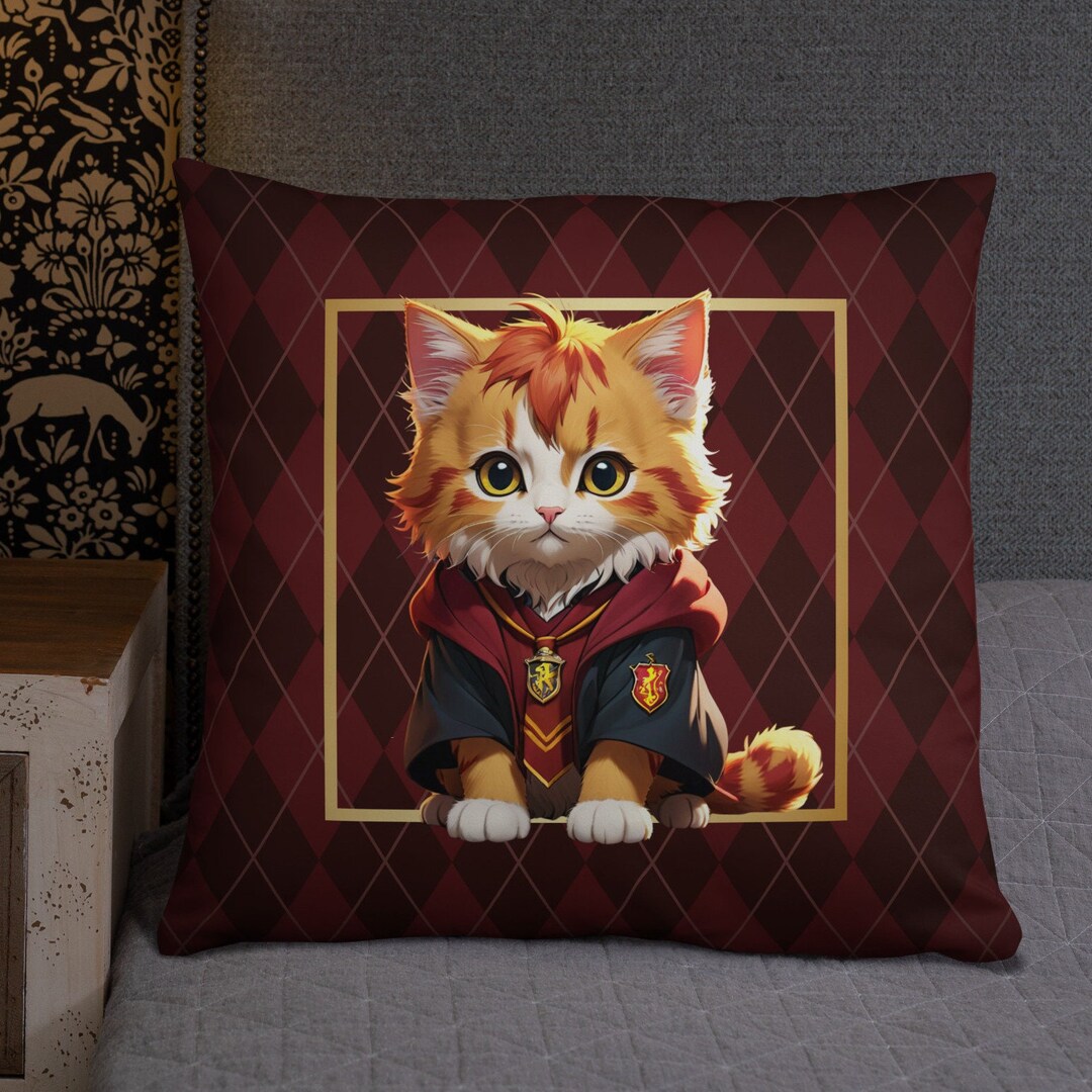 Hogwarts House Gryffindor Harry Potter Inspired Throw Pillow Cat Lover ...