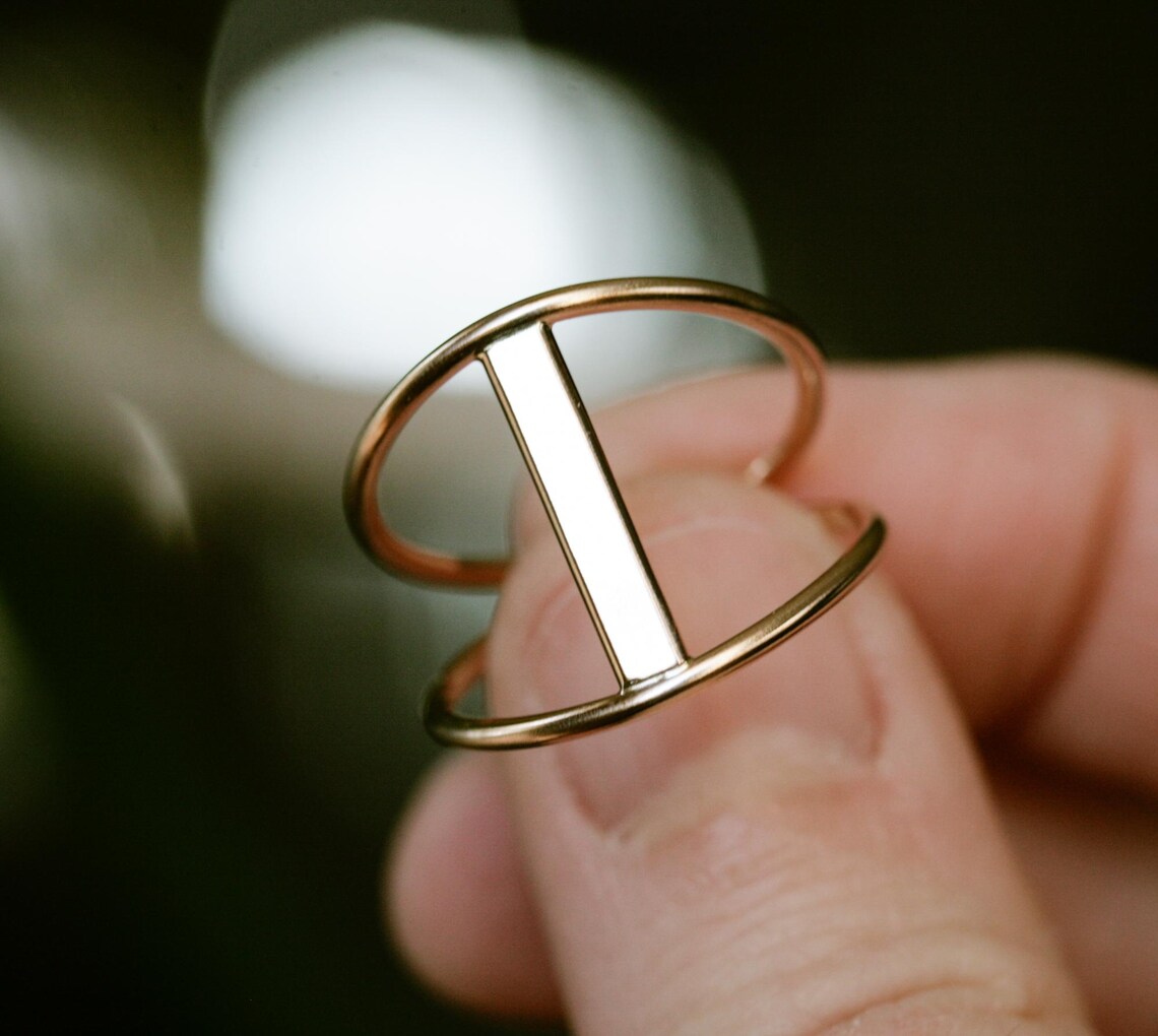 Bar Ring Modern Gold Bar Ring Minimalist Ring Cage Ring Line Ring ...
