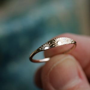 Original Solid Gold Sun Ring- Hand Stamped- Three Suns- Dainty Sunrise ...