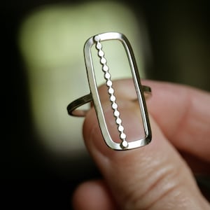 Silver Rectangle Ring Minimalist Cocktail Ring Sterling Delicate ...