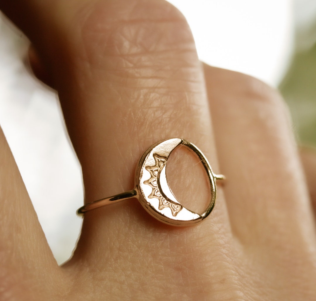 Moon Ring Dainty Circle Ring Solid Gold Moon Ring Silver Moon Ring ...