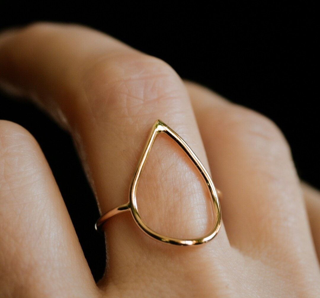 Dainty Large Teardrop Ring- Open Form Raindrop Ring- Minimalist ...