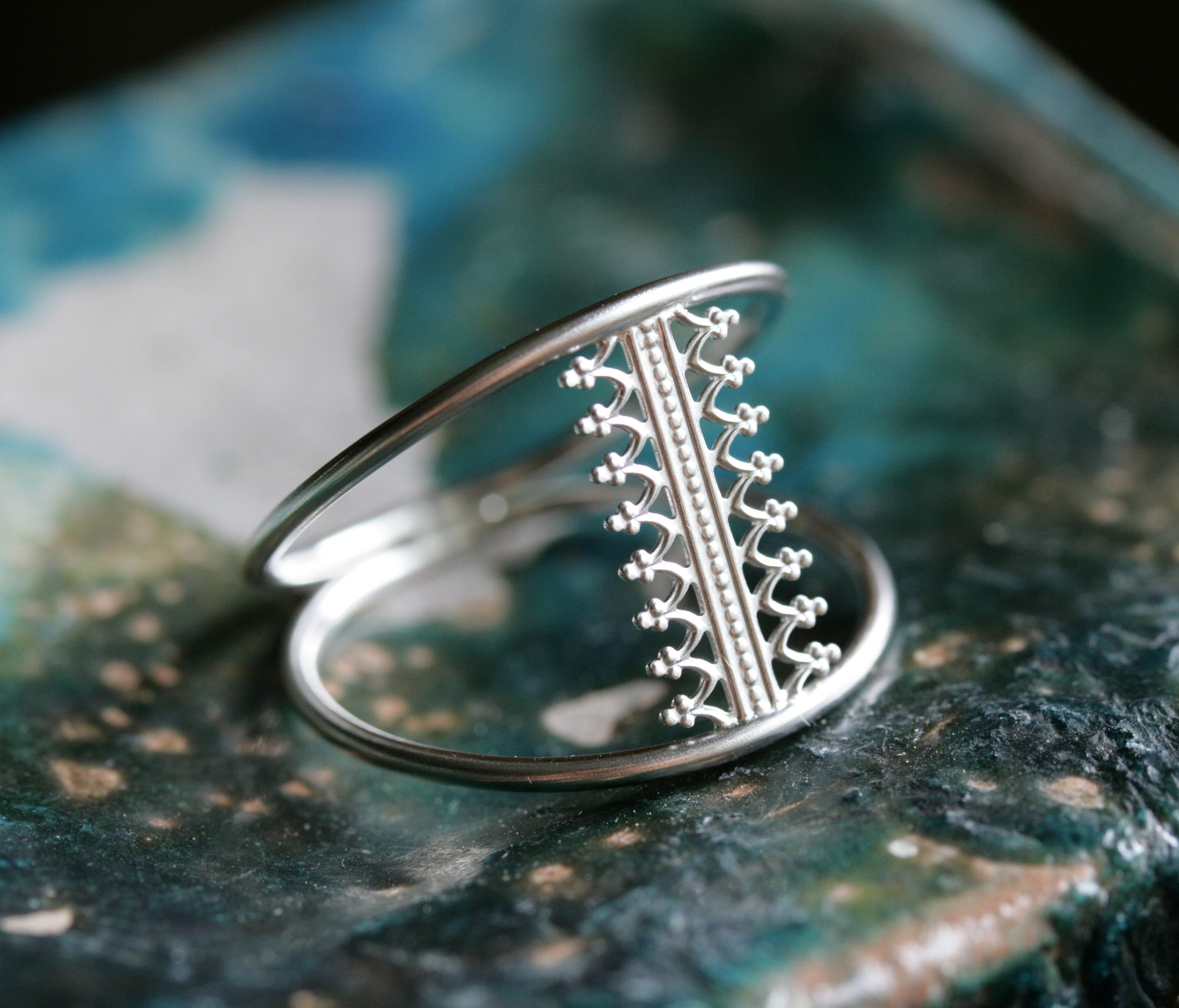 Lace Ring Modern Bar Ring Sterling Silver Cage Ring Silver Cocktail ...