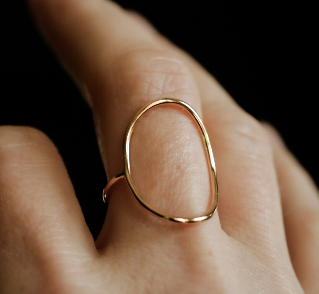 Minimalist Big Oval Ring- Open Circle Ring- Dainty Organic Statement ...