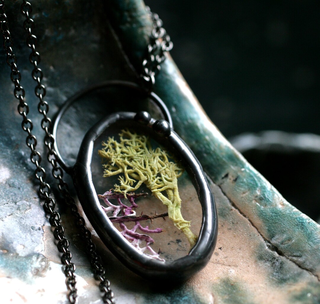 Terrarium Necklace Real Moss Necklace Stained Glass Necklace Boho ...