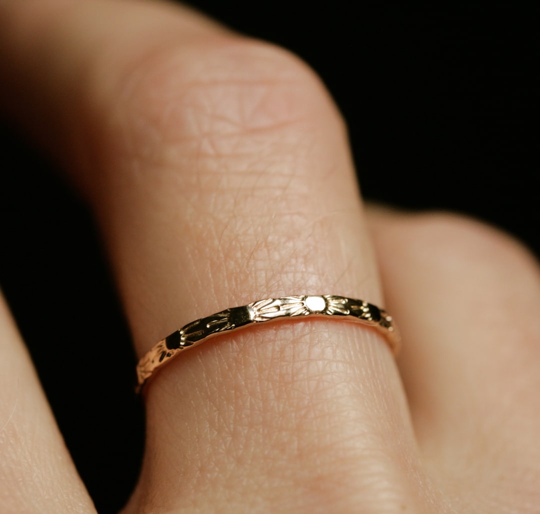 Original Gold Sun Rays Ring Celestial Band Hand Stamped Dainty Ring ...
