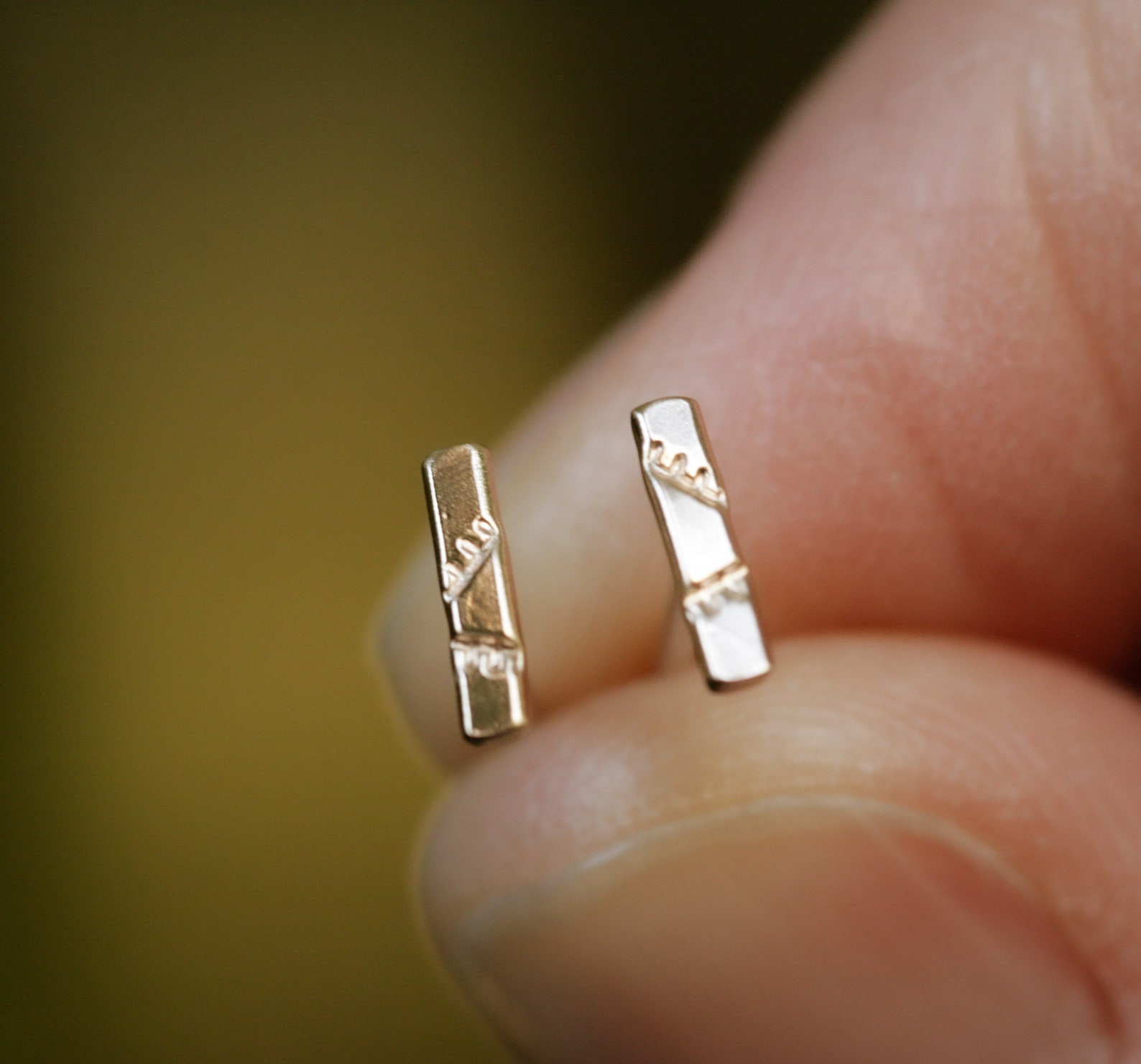 Tiny Line Studs Sterling Silver Gold Bar Studs Minimalist - Etsy