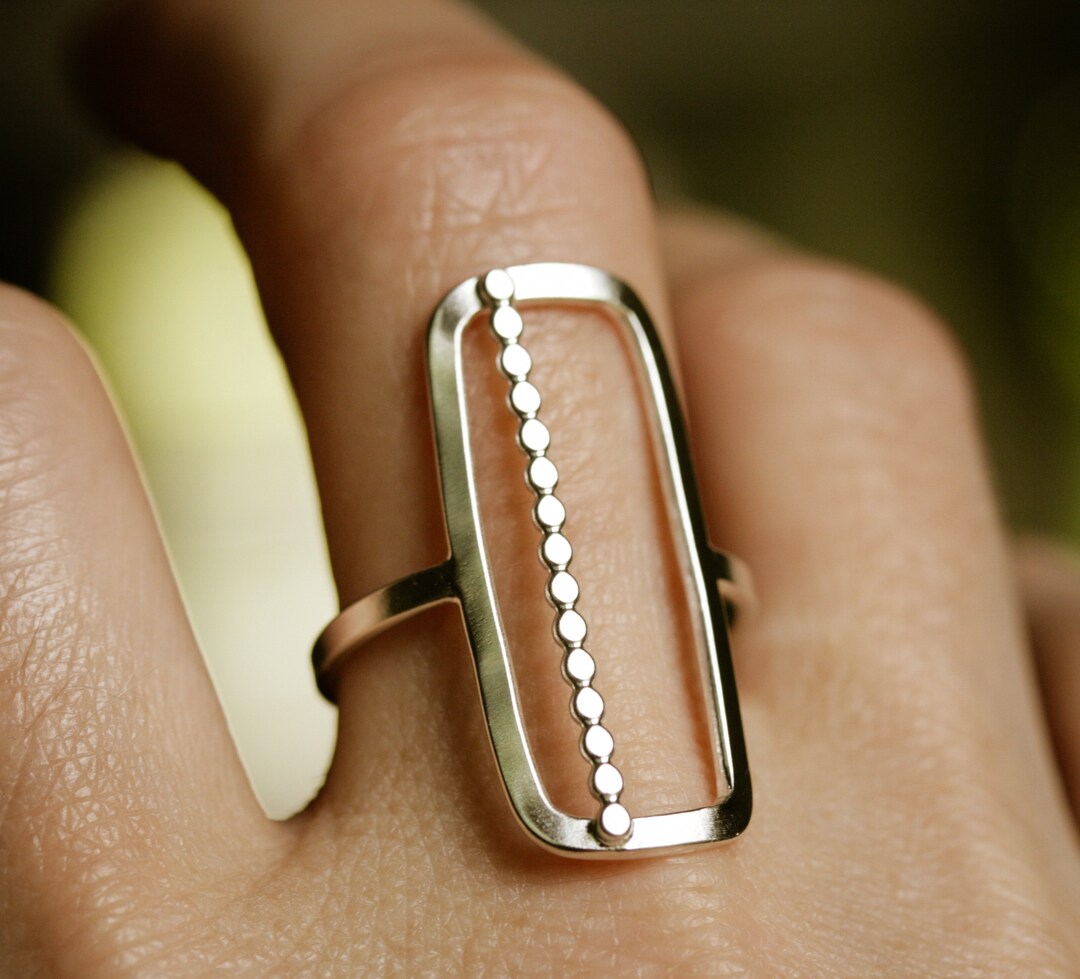 Silver Rectangle Ring Minimalist Cocktail Ring Sterling Delicate ...