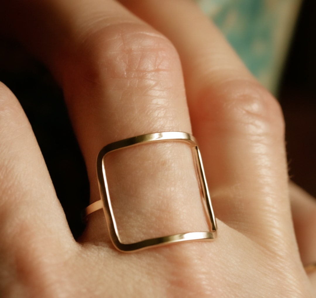 Square Ring Solid Gold Ring Geometric Ring Silver Square Ring 10k Gold ...