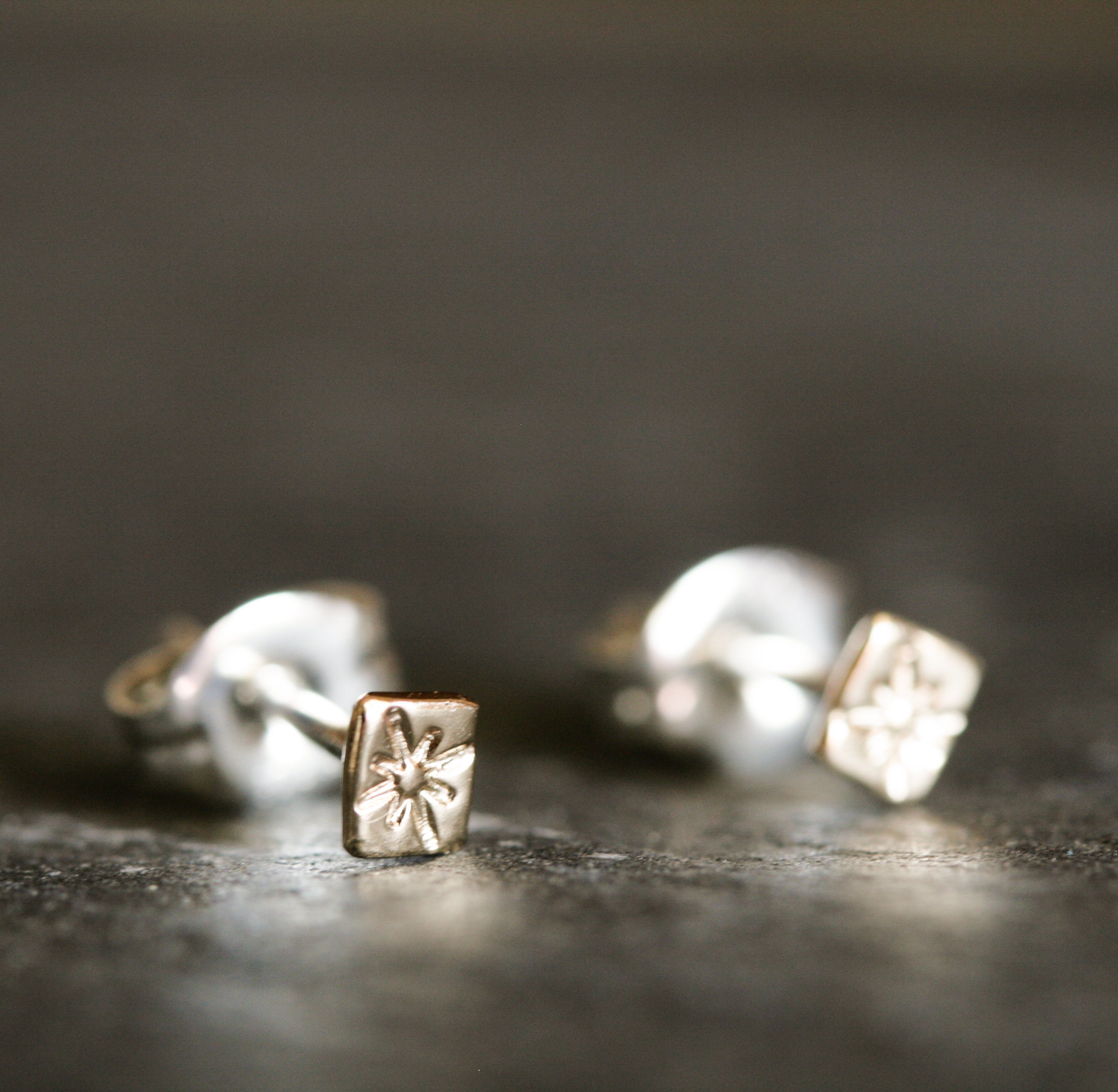 Hand Stamped Star Studs Tiny Square Posts North Star Earrings Small ...