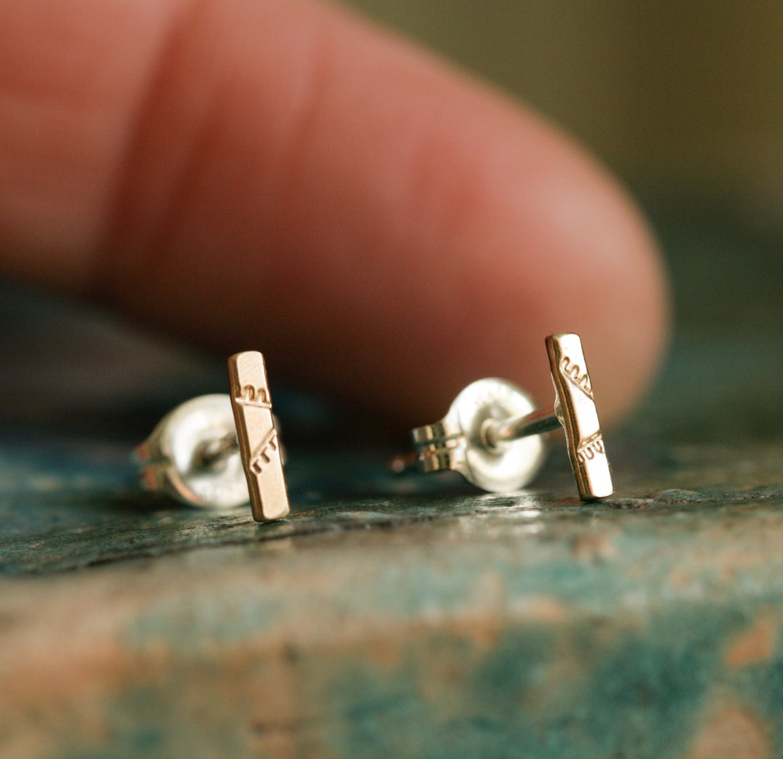 Tiny Line Studs Sterling Silver Gold Bar Studs Minimalist - Etsy