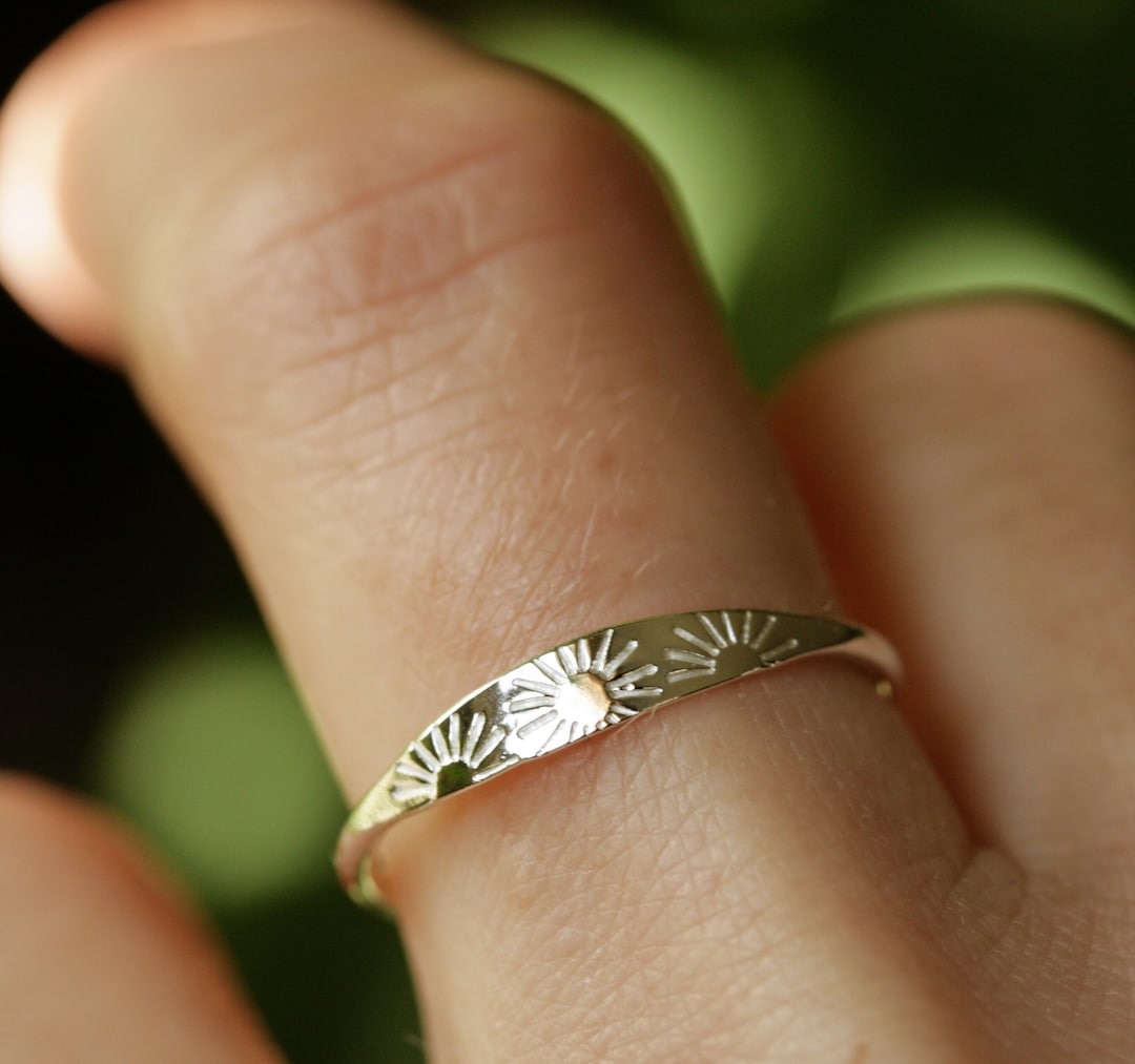Original Sterling Silver Sun Ring- Dainty Hand Stamped Sunrise Ring ...