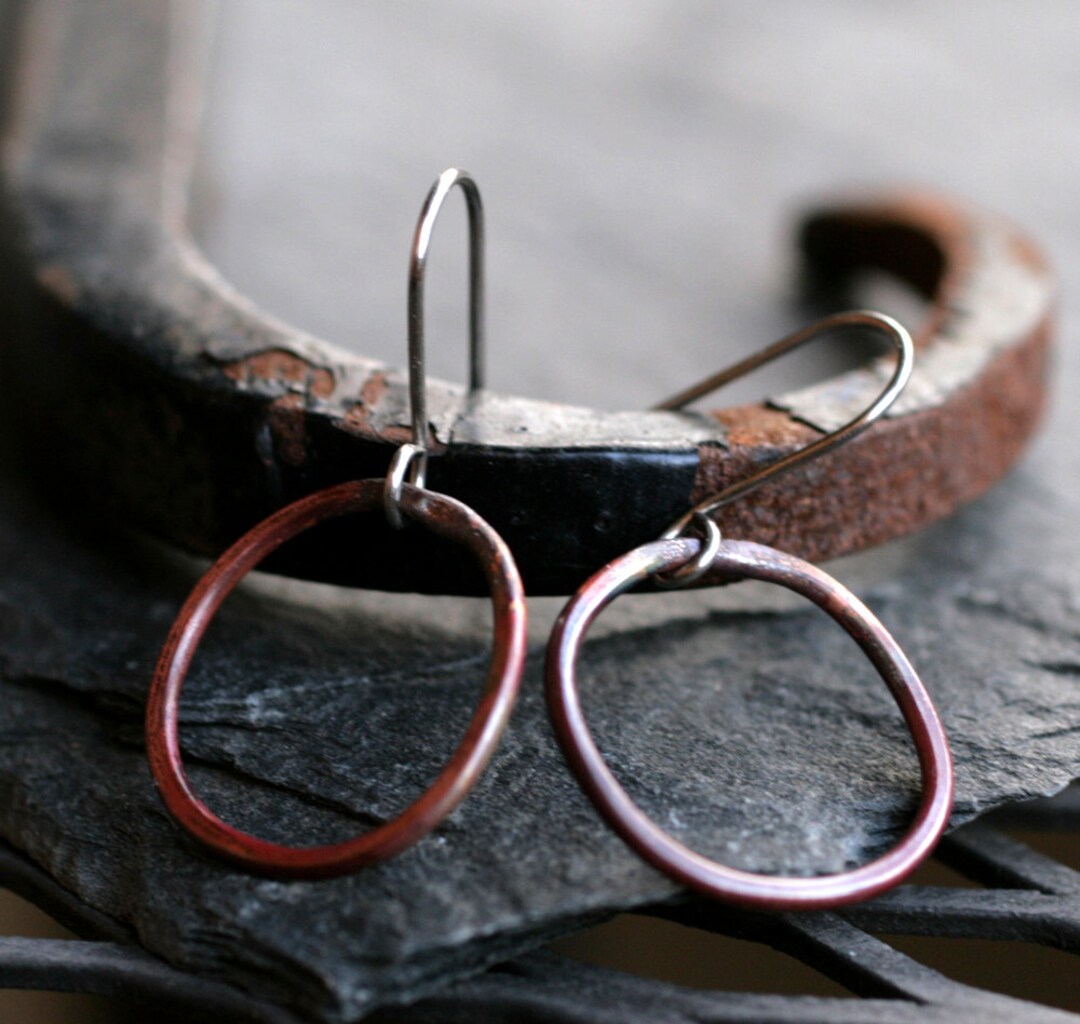 Small Circle Earrings Copper Circle Earrings Tiny Copper Heat Patina ...