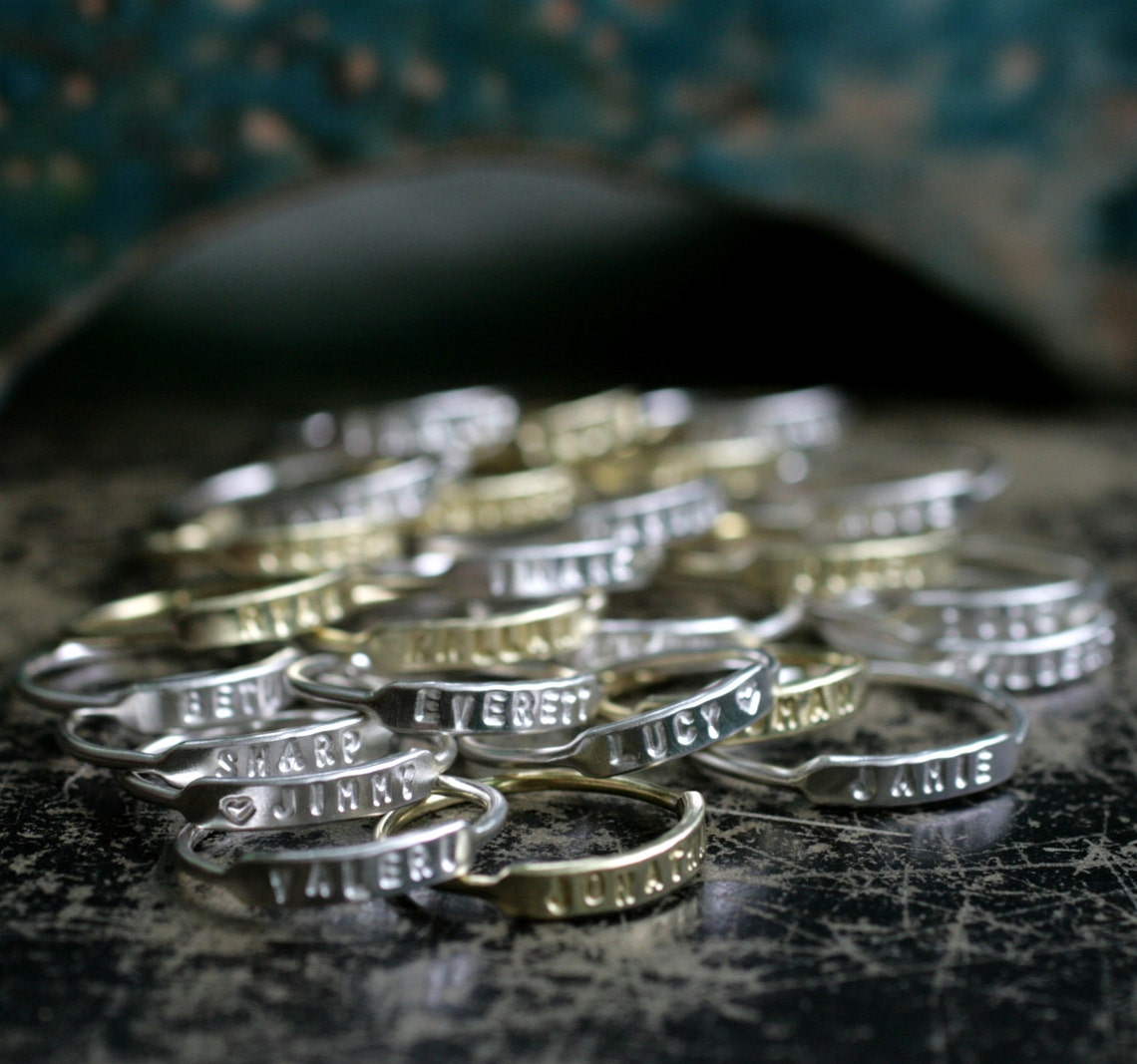 Stackable Name Ring Initial Ring Silver Id Ring Gold Stacking - Etsy