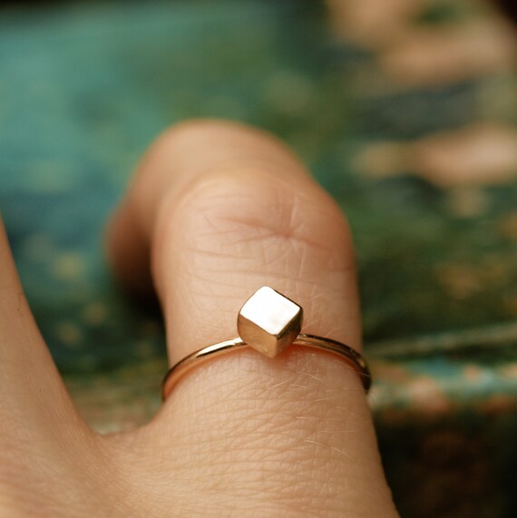 Dainty gold ring solid gold ring tiny square ring sterling | Etsy