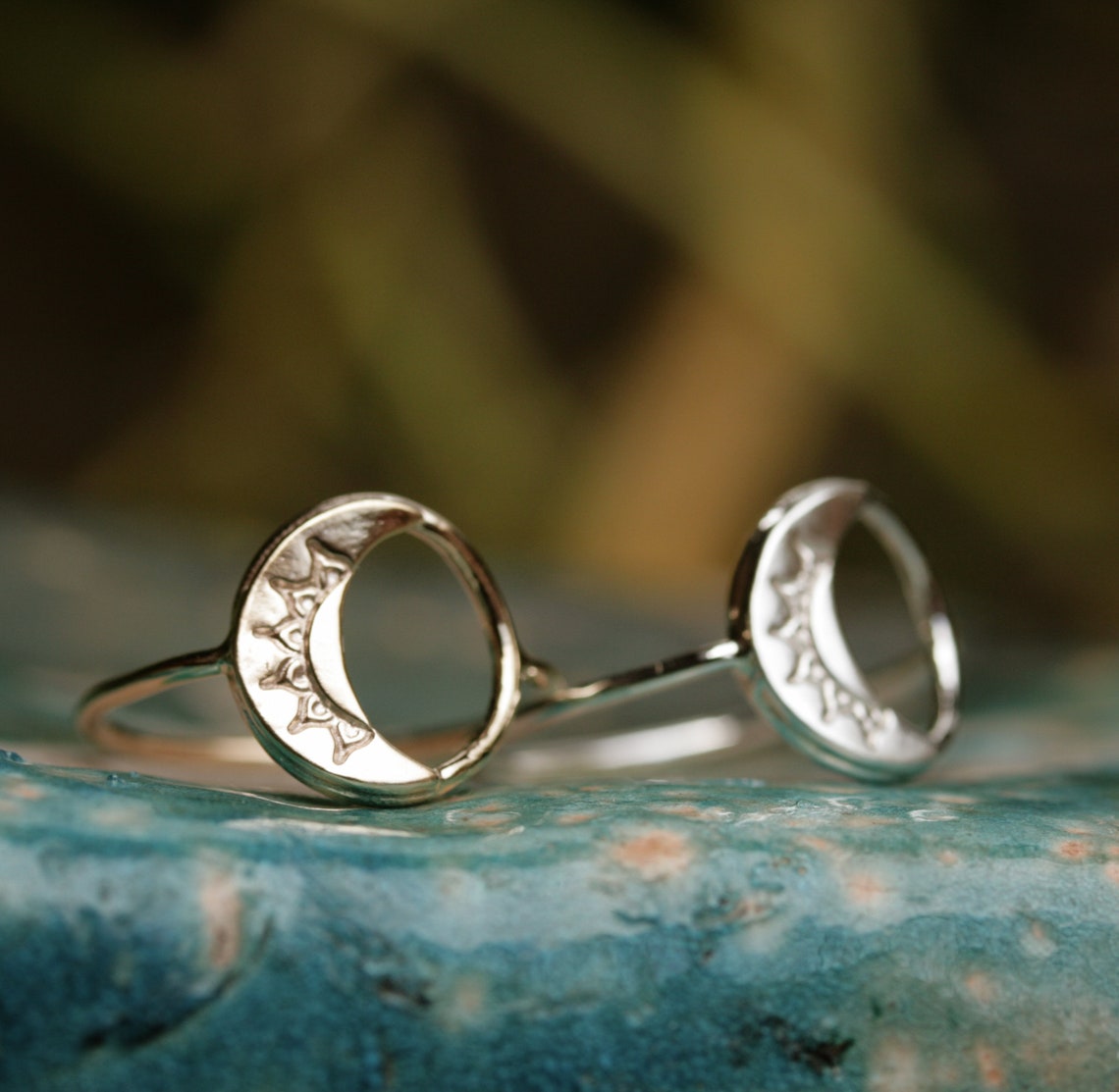 Moon Ring Dainty Circle Ring Solid Gold Moon Ring Silver Moon | Etsy