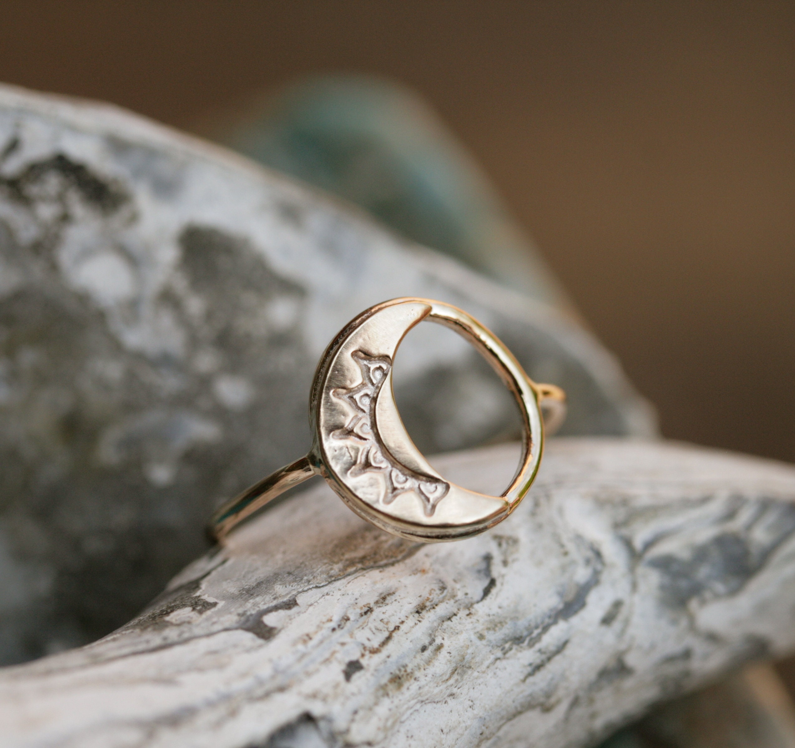 Moon Ring Dainty Circle Ring Solid Gold Moon Ring Silver Moon | Etsy