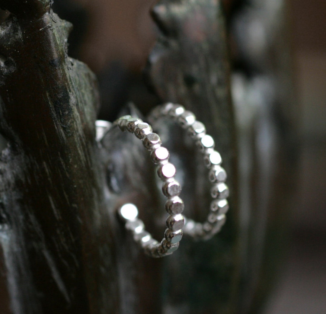 Tiny Silver Hoops Small Sparkly Hoops Beaded Wire Hoops Teeny Hoop ...