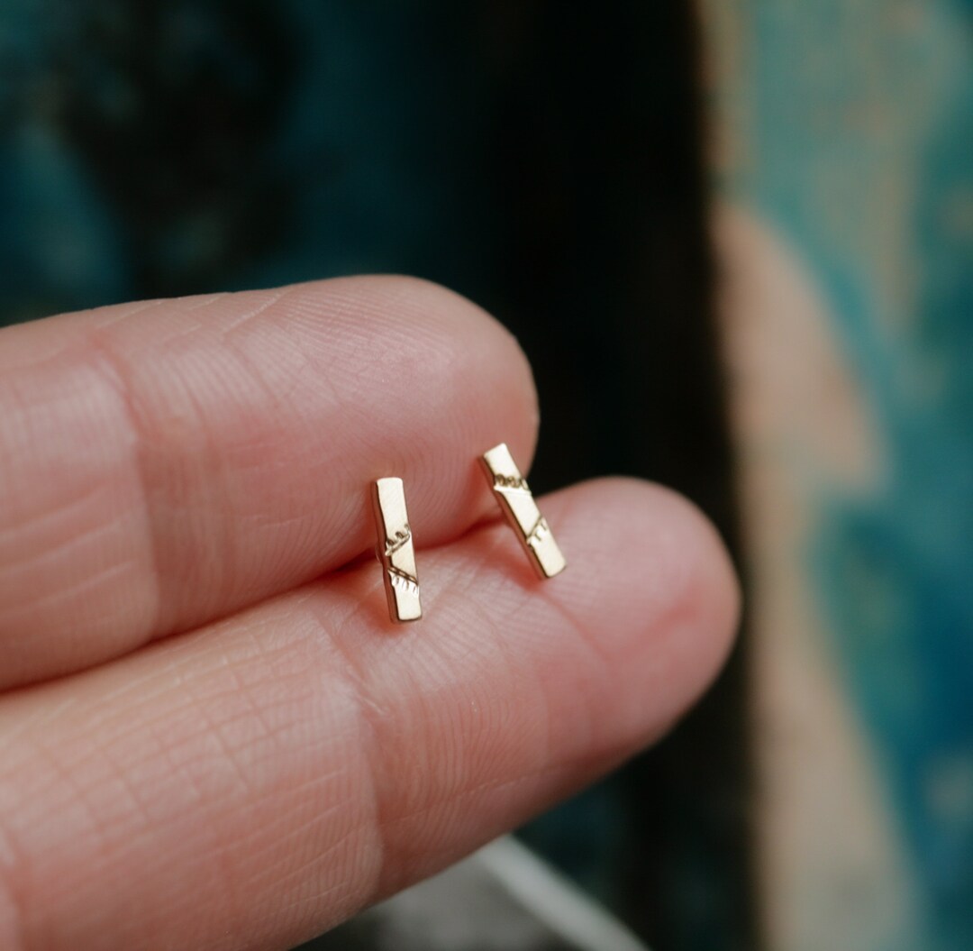 Tiny Line Studs Sterling Silver Gold Bar Studs Minimalist Earrings ...