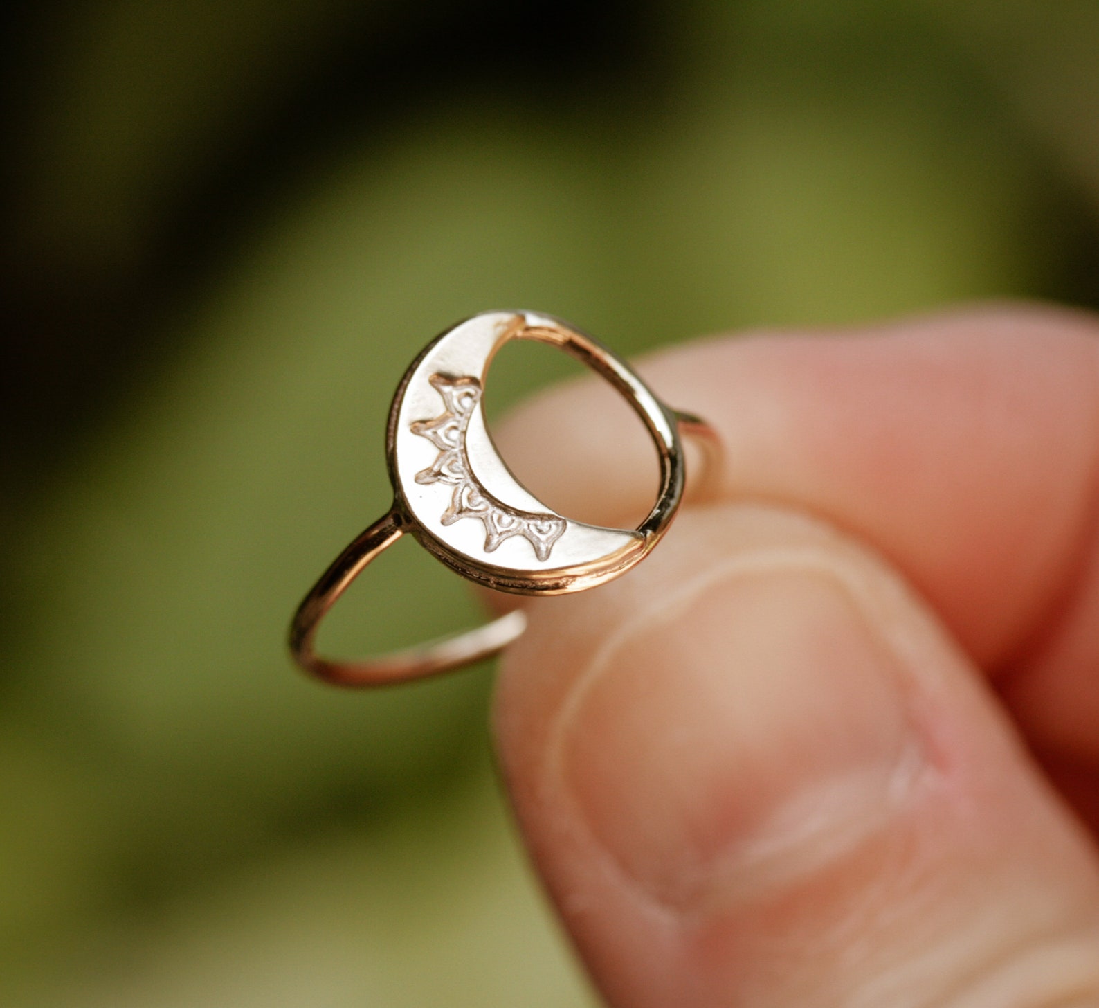 Moon Ring Dainty Circle Ring Solid Gold Moon Ring Silver Moon Ring ...