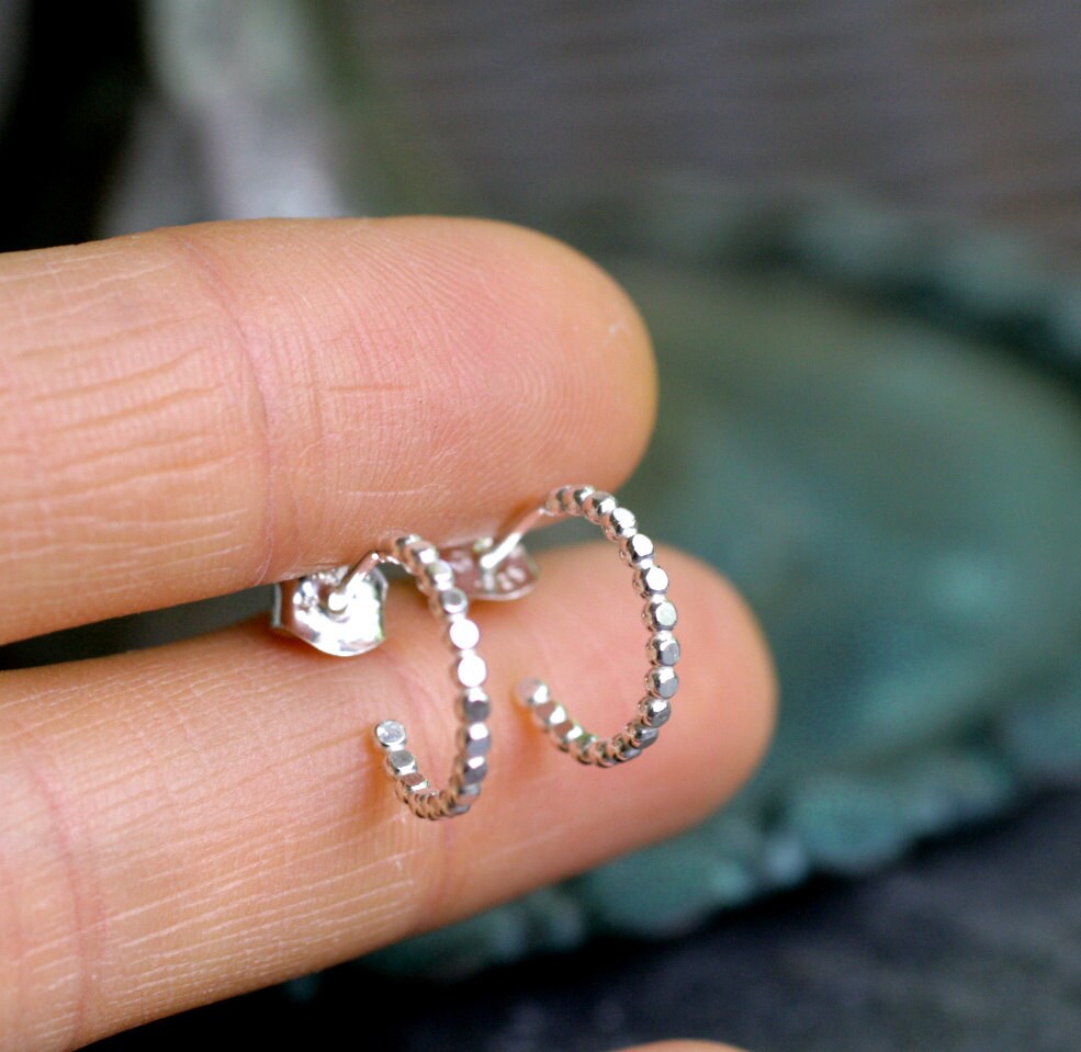 Tiny Silver Hoops Small Sparkly Hoops Beaded Wire Hoops Teeny - Etsy