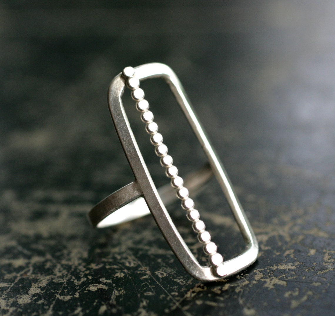 Silver Rectangle Ring Minimalist Cocktail Ring Sterling | Etsy