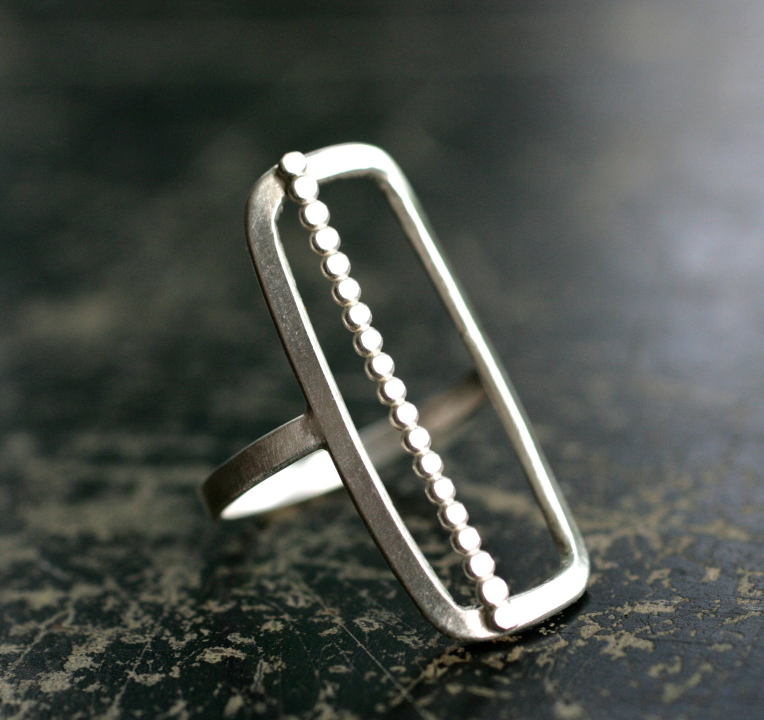 Silver Rectangle Ring Minimalist Cocktail Ring Sterling | Etsy