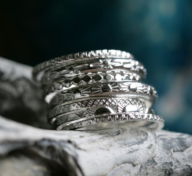 Silver Star Ring- Celestial Stacking Rings- Half Round Band- Hand ...