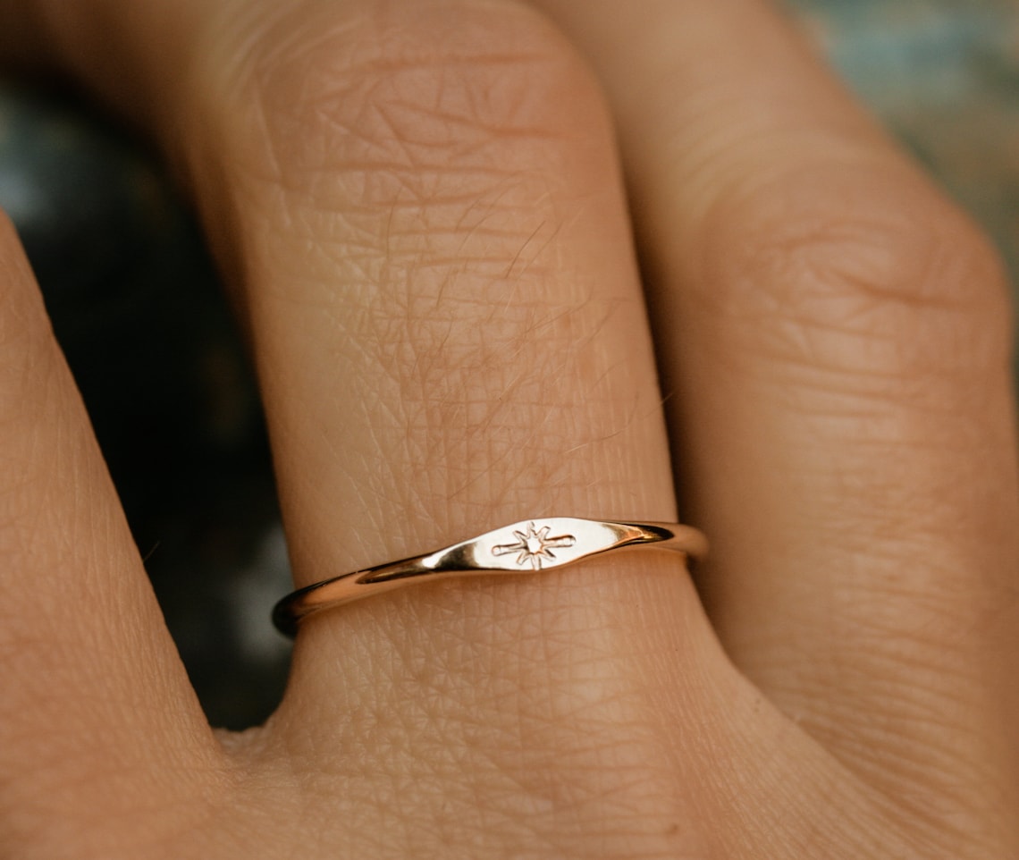Hand Stamped Star Ring Small Signet Ring Dainty Gold Ring Silver ...