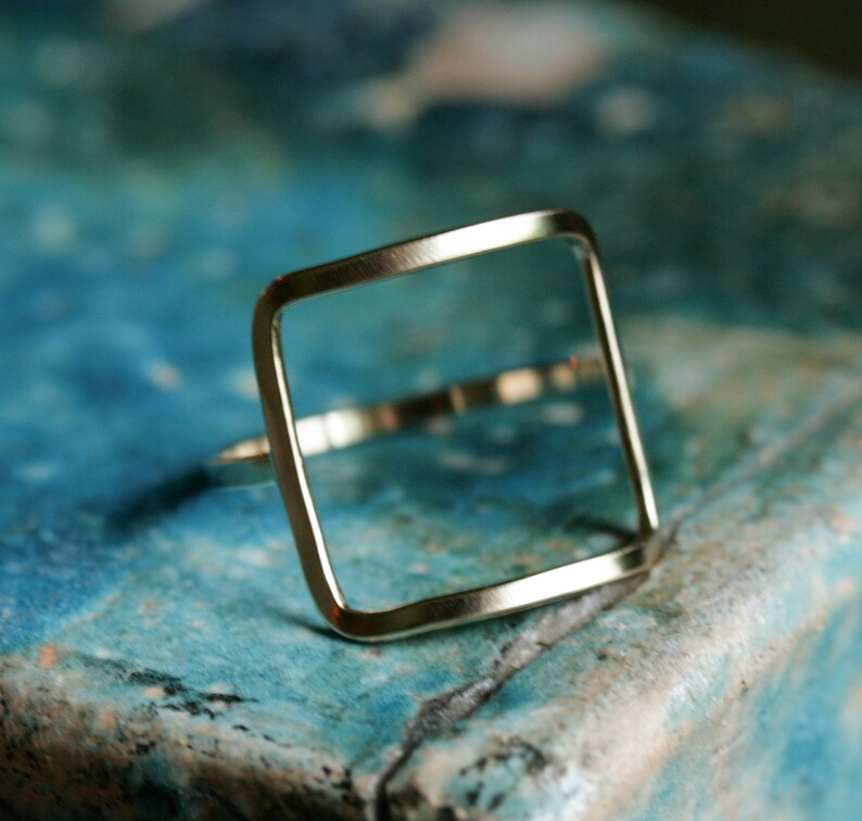 Square Ring Solid Gold Ring Geometric Ring Silver Square Ring | Etsy Canada