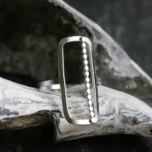 Silver Rectangle Ring Minimalist Cocktail Ring Sterling Delicate ...