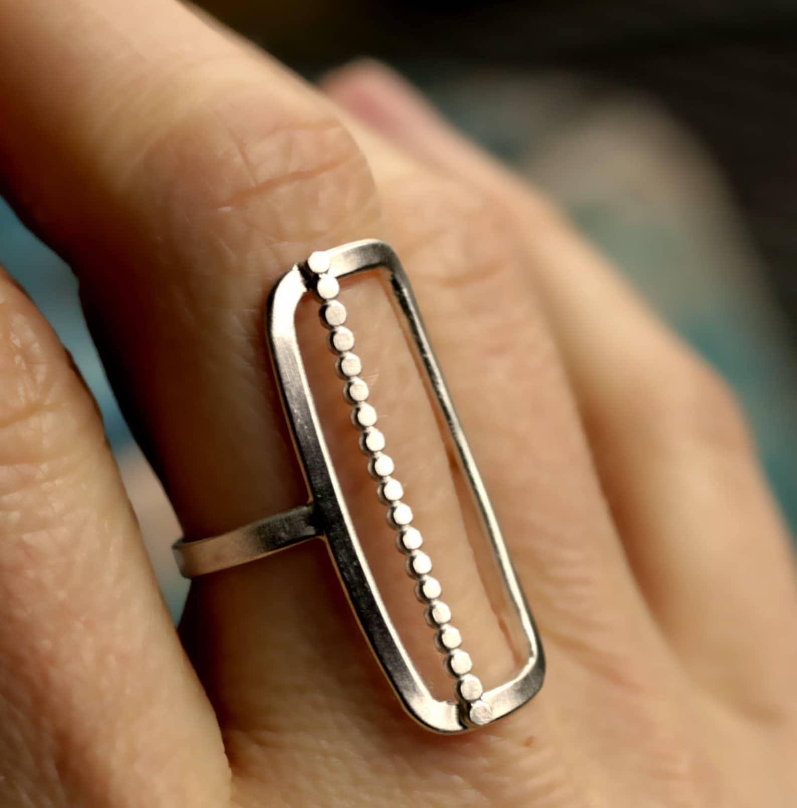 Silver Rectangle Ring Minimalist Cocktail Ring Sterling | Etsy