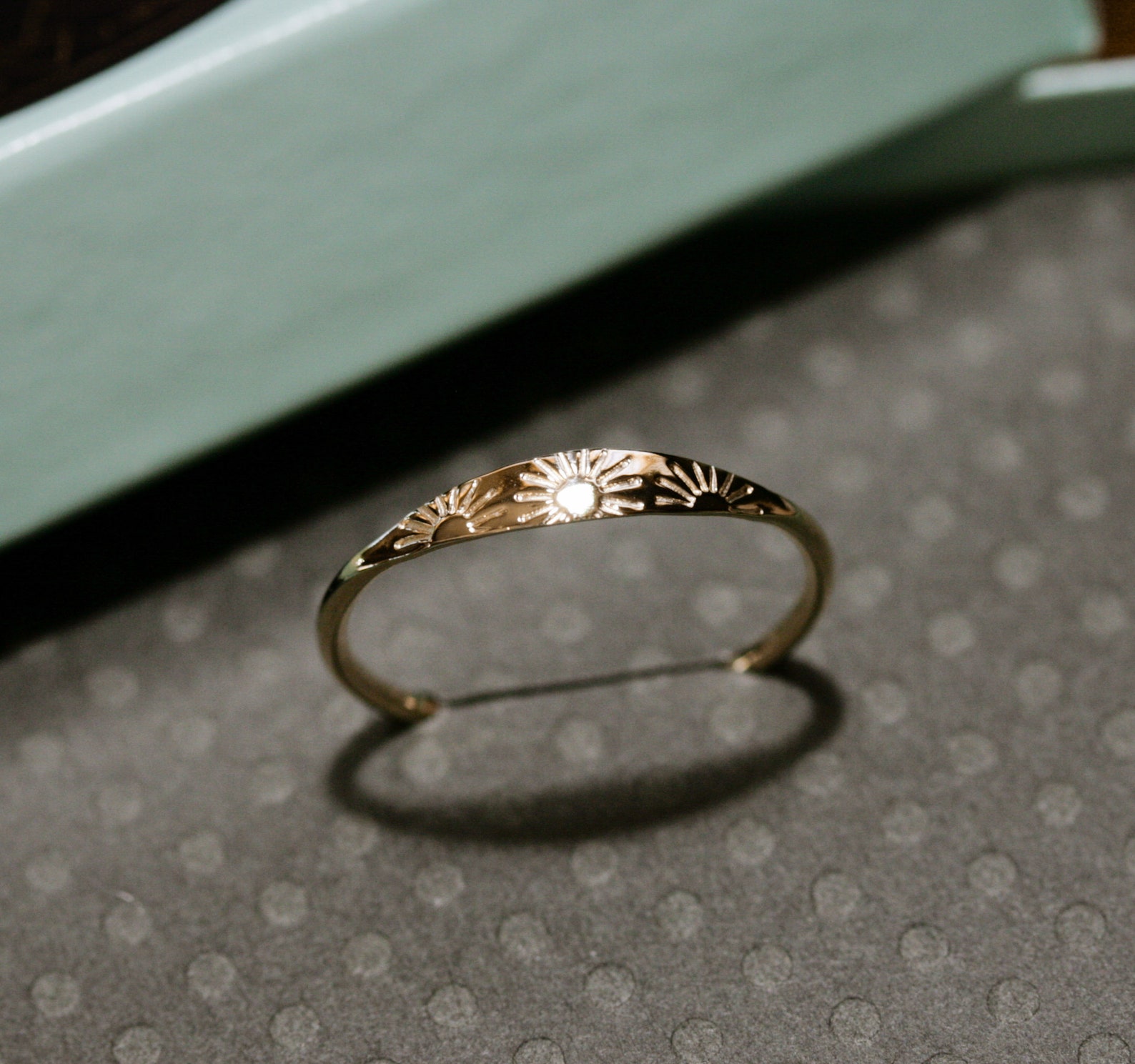 Original Solid Gold Sun Ring Hand Stamped Three Suns Dainty Sunrise ...