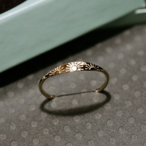 Original Solid Gold Sun Ring- Hand Stamped- Three Suns- Dainty Sunrise ...