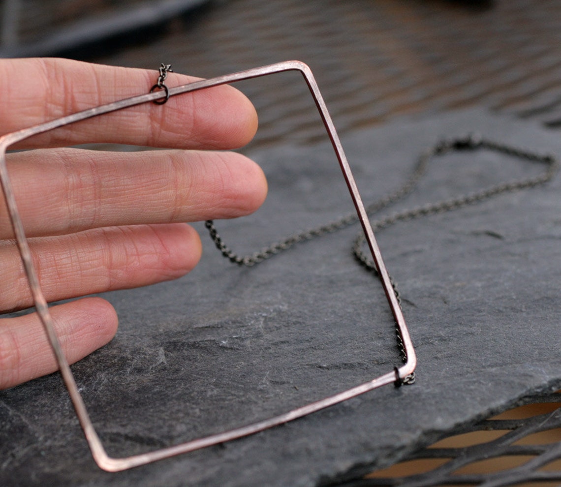 Big Square Necklace Modern Minimalist Extra Large Open Square Pendant ...