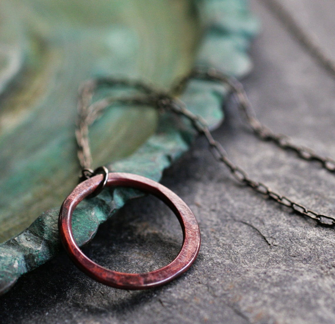 Small Circle Necklace Rustic Copper Necklace Rosy Patina - Etsy