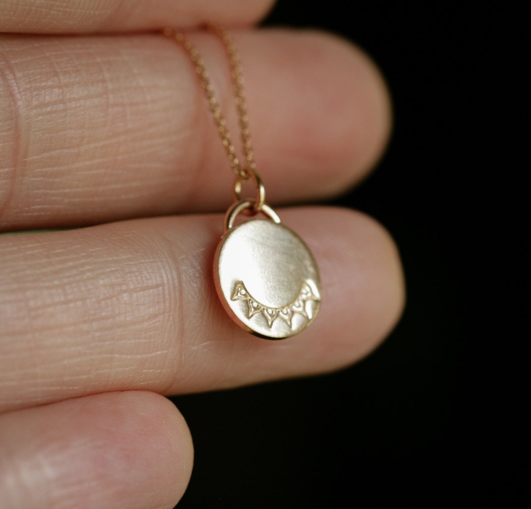 Dainty Sun Rays Dot Necklace- 14k Gold Disc Necklace- Sunshine Jewelry ...