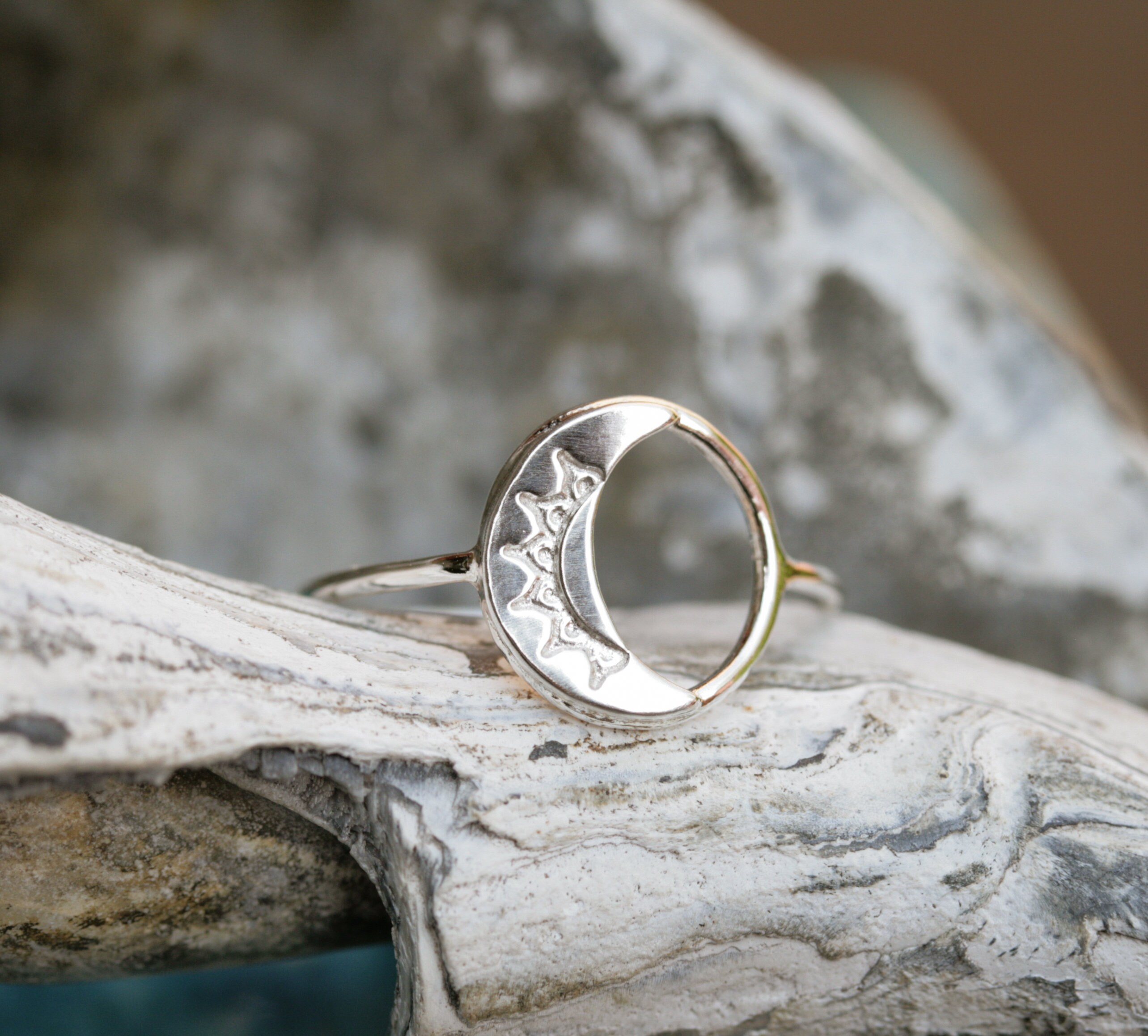 Moon Ring Dainty Circle Ring Solid Gold Moon Ring Silver Moon | Etsy