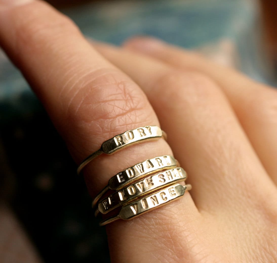 Stackable Name Ring Initial Ring Silver Id Ring Gold Stacking - Etsy