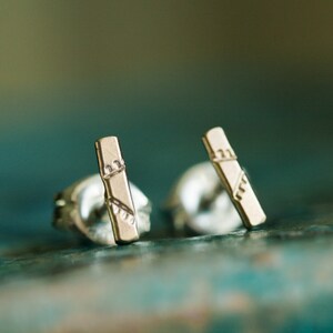 Tiny Line Studs Sterling Silver Gold Bar Studs Minimalist Earrings ...