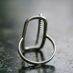 Silver Rectangle Ring Minimalist Cocktail Ring Sterling Delicate Statement Ring Modern Square ...