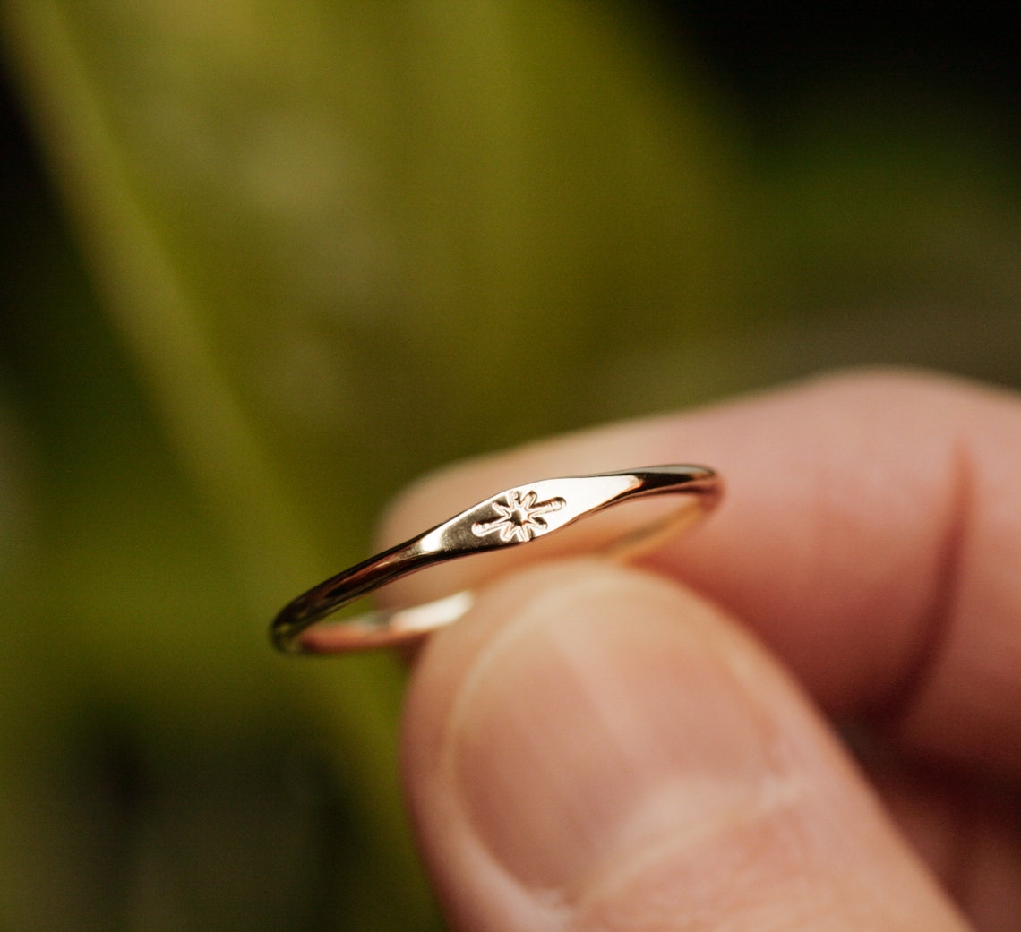 Hand Stamped Star Ring Small Signet Ring Dainty Gold Ring Silver ...