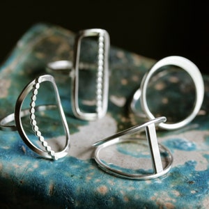 Silver Rectangle Ring Minimalist Cocktail Ring Sterling Delicate Statement Ring Modern Square ...