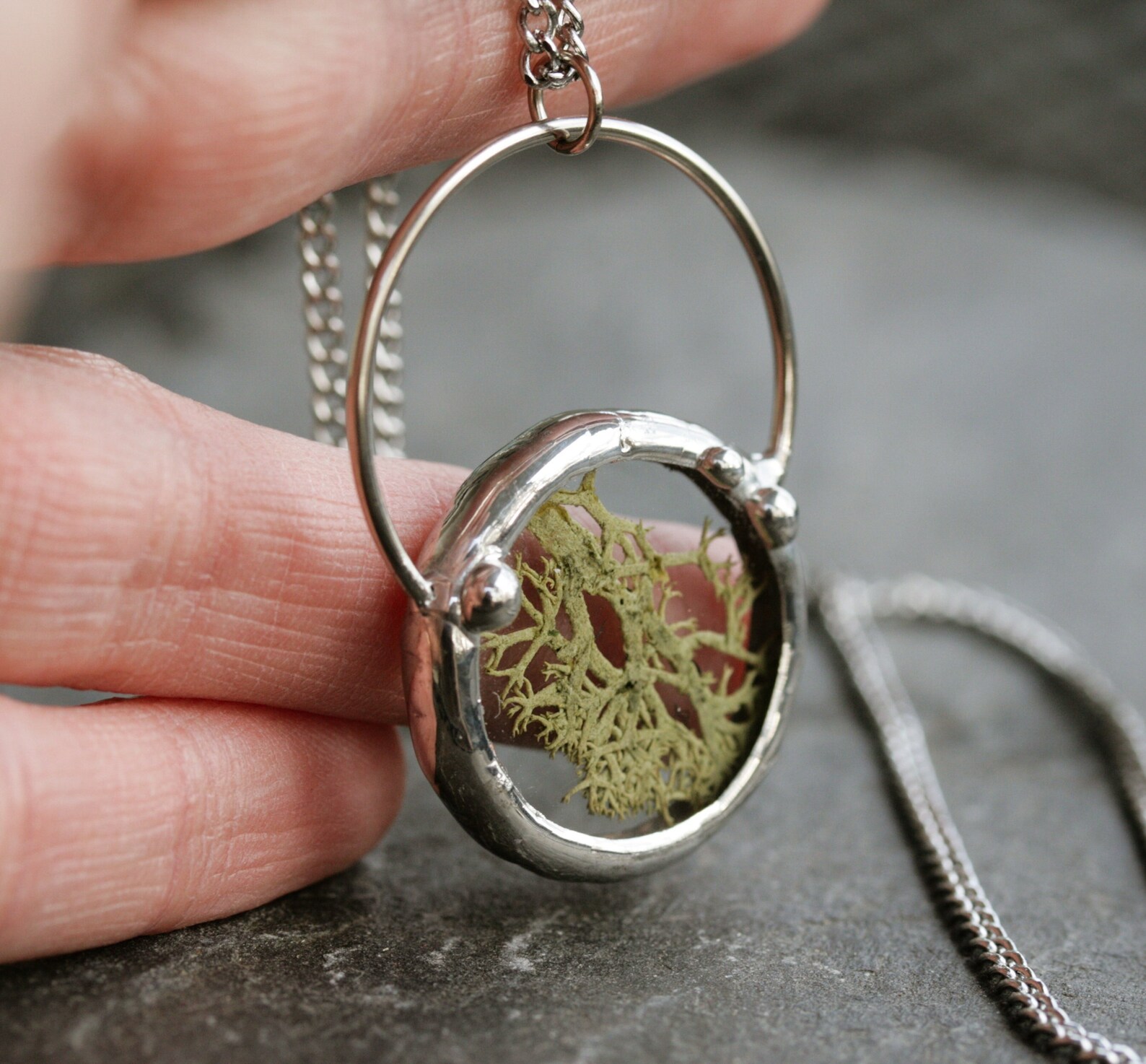 Real Moss Necklace Modern Silver Terrarium Necklace Stained Glass ...