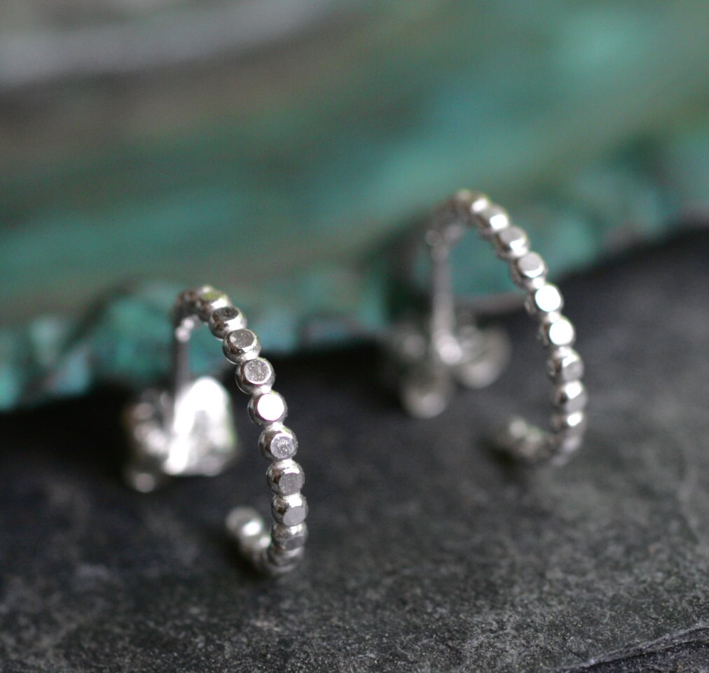 Tiny Silver Hoops Small Sparkly Hoops Beaded Wire Hoops Teeny - Etsy